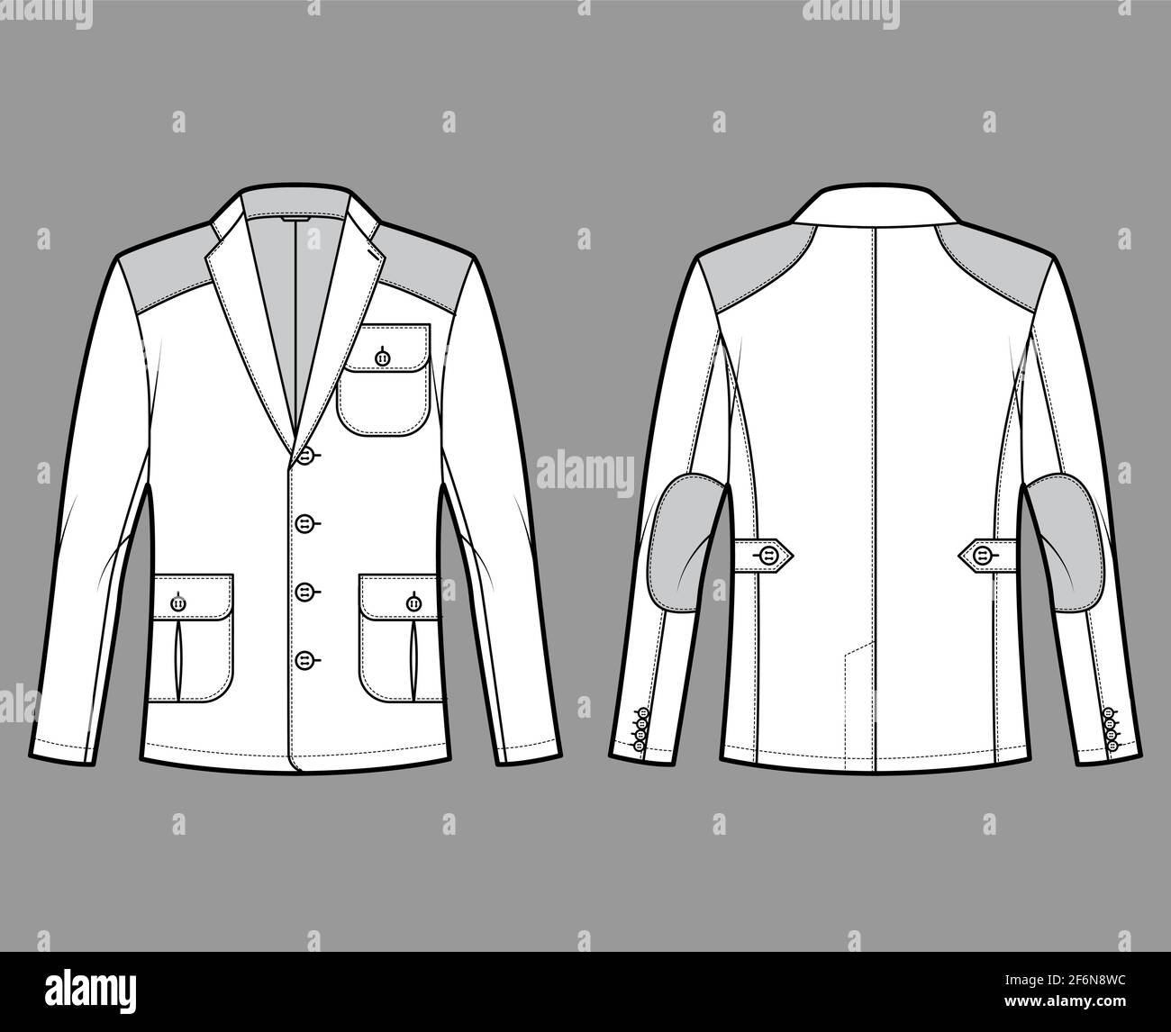 Hunting Shooting jacket technical fashion illustration with notched ...