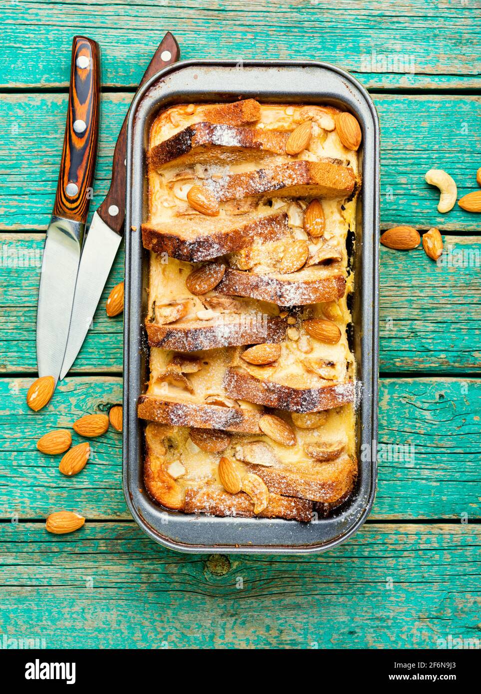 Dessert of toast bread,cottage cheese,banana and nuts.French breakfast ...