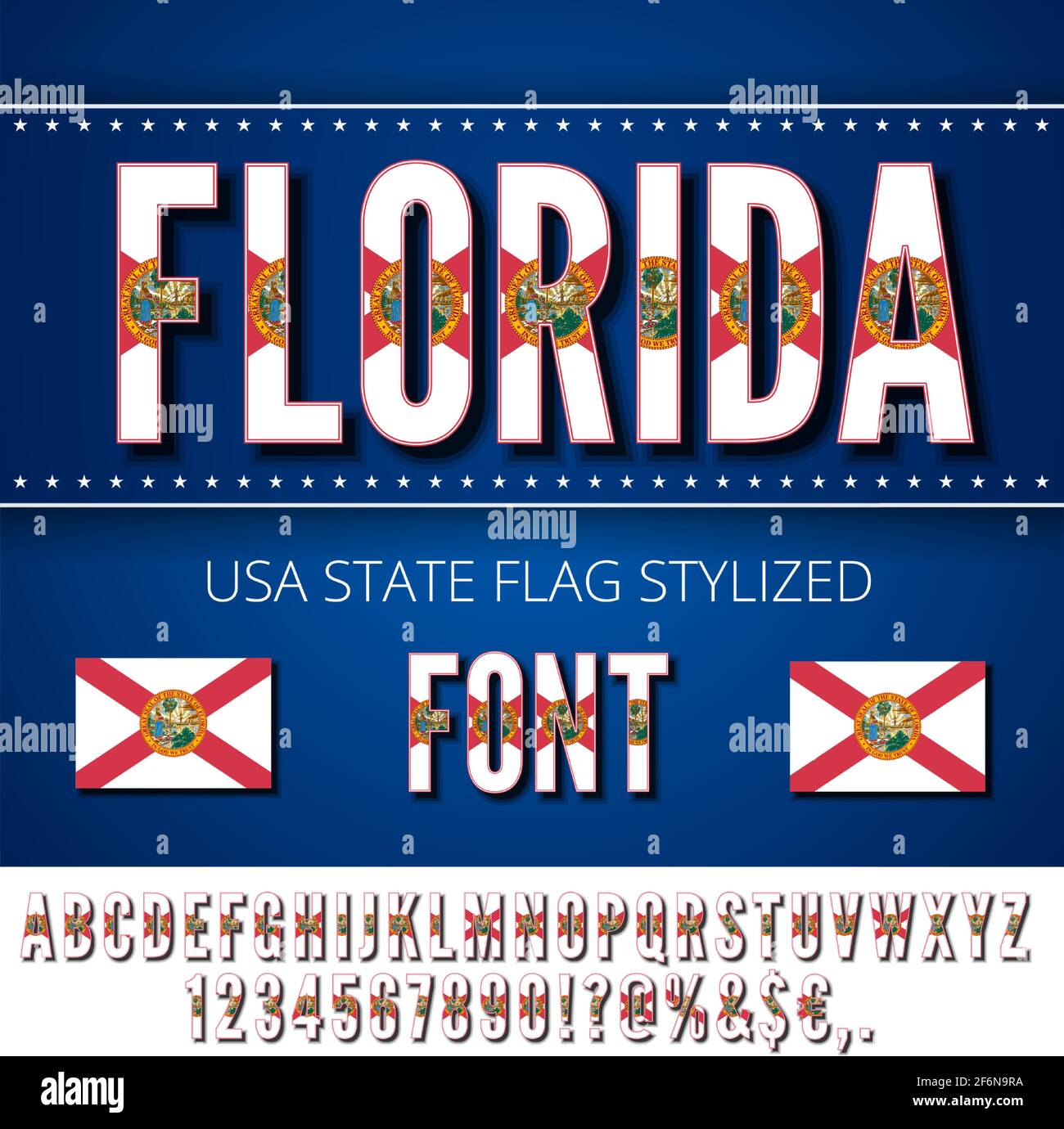 Florida National Flag stylized Font. Alphabet and Numbers in Vector Set ...