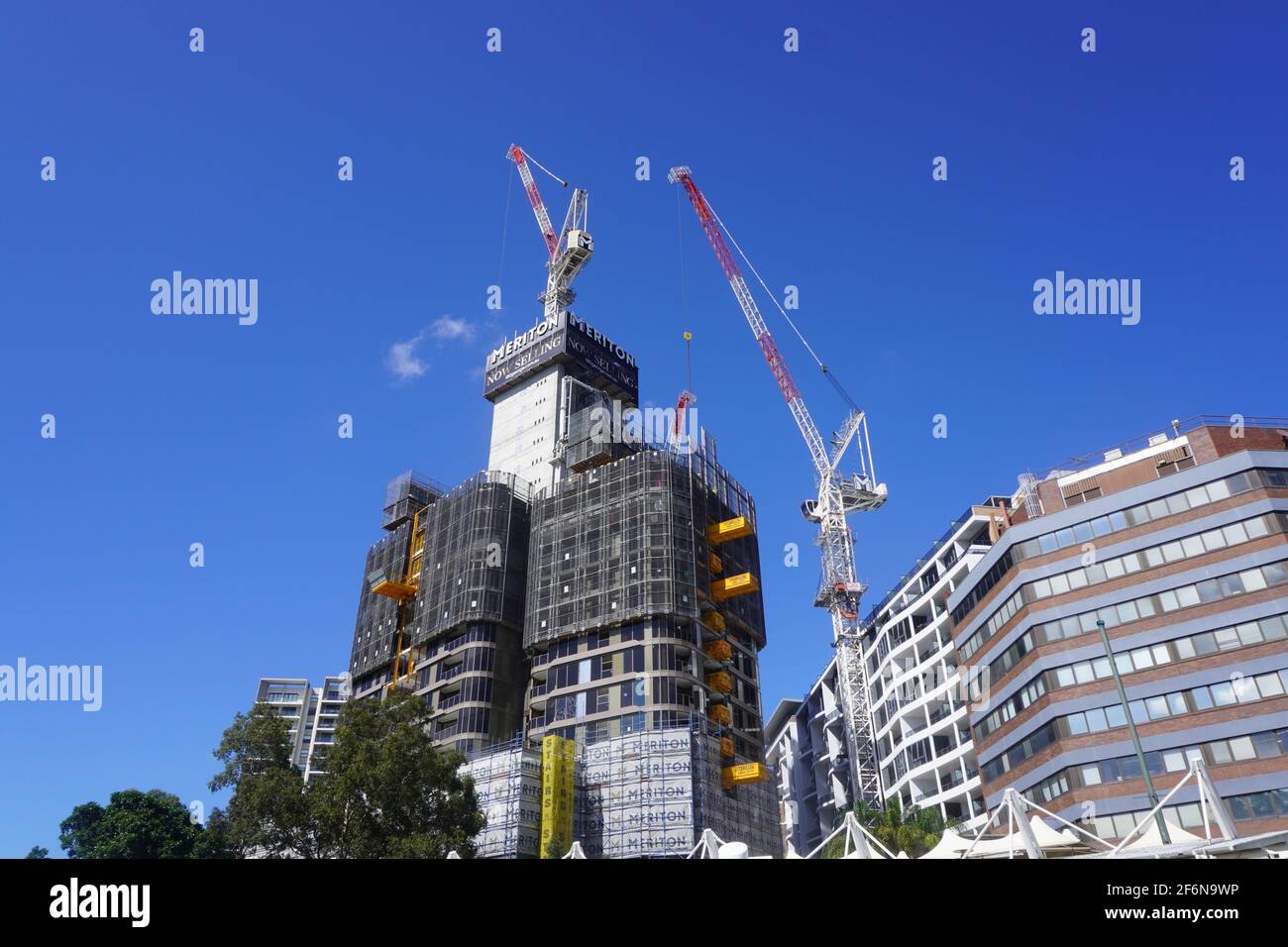 Low Angle View of New Skyscrapers going up behind Parramatta Ferry ...