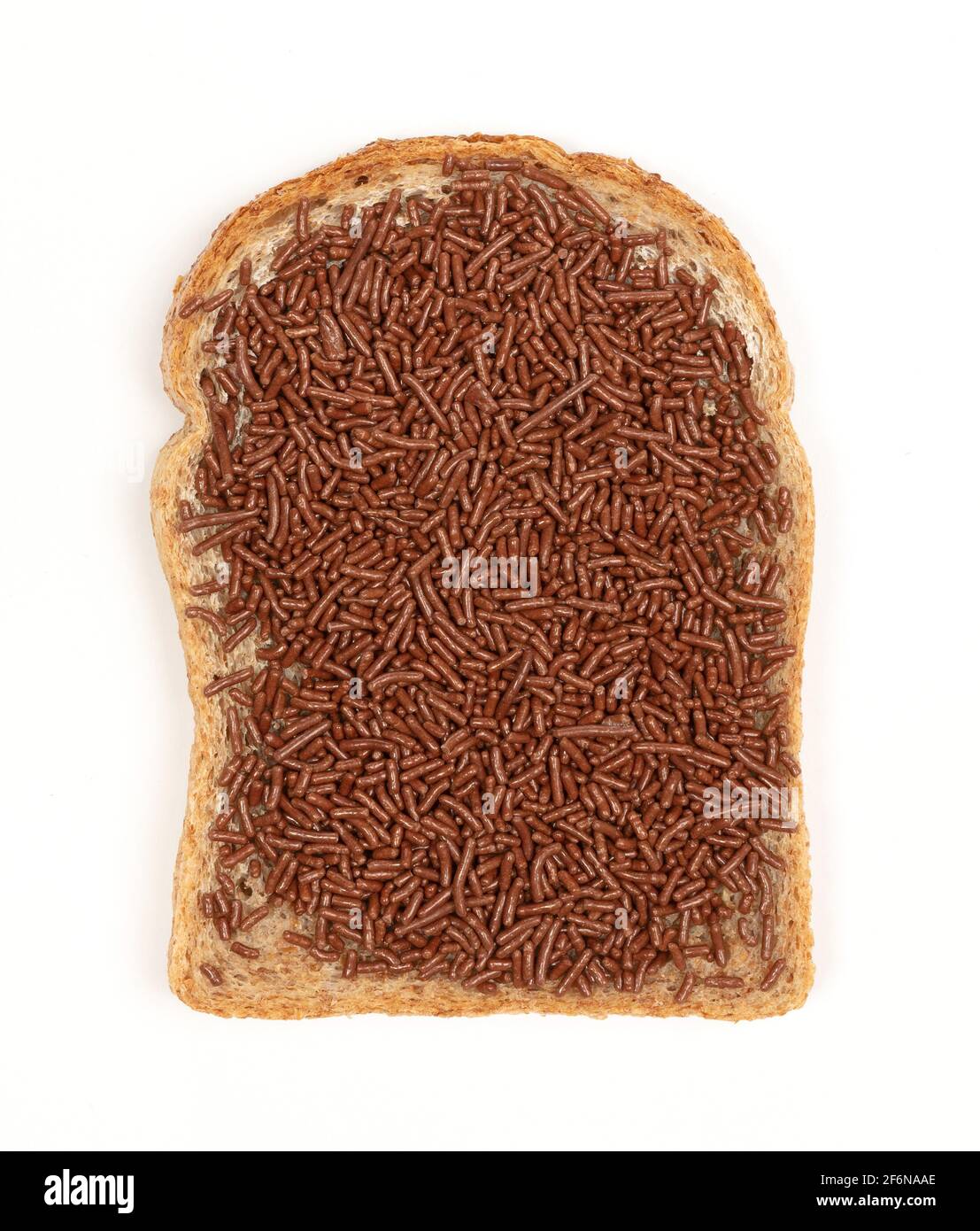Typical dutch chocolate sprinkles (hagelslag) on a slice of bread ...