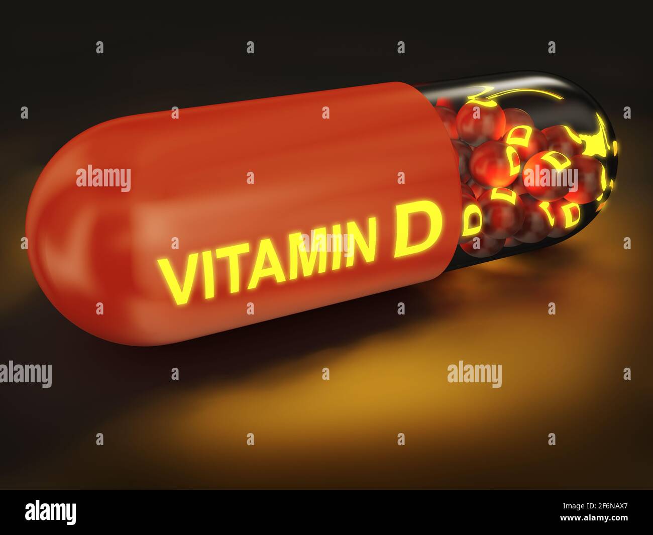 Capsule with glowing inscription vitamin D. 3D render Stock Photo - Alamy