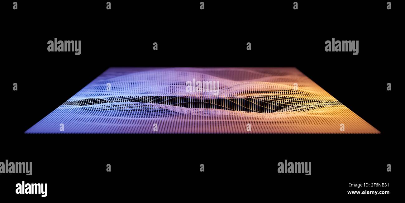 Wireframe plane structure, yellow and blue, modern abstract virtual ...