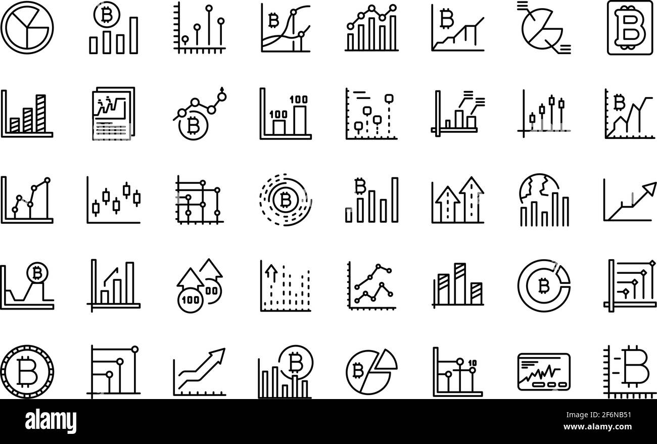 Bitcoin chart icons set. Outline set of bitcoin chart vector icons for ...