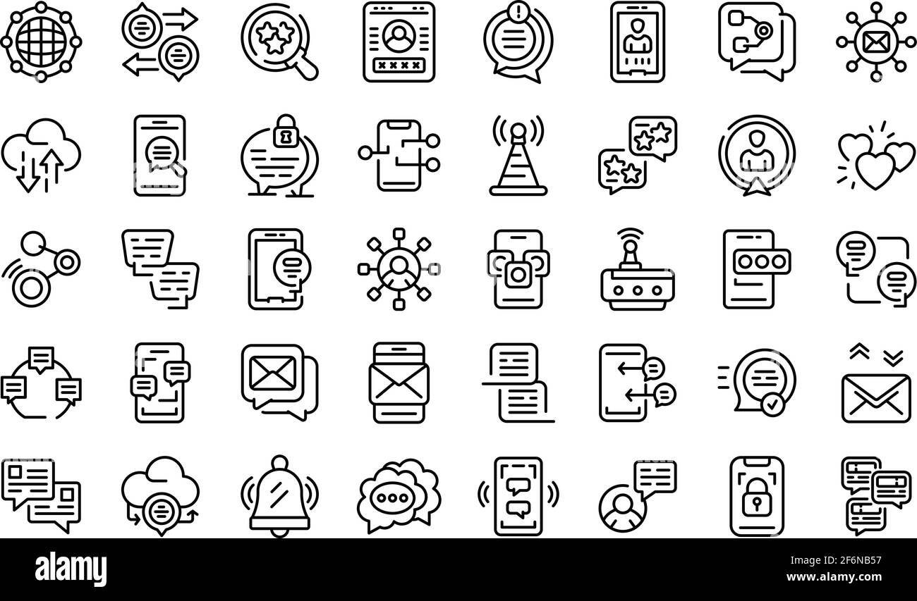 Messaging network icons set. Outline set of messaging network vector ...