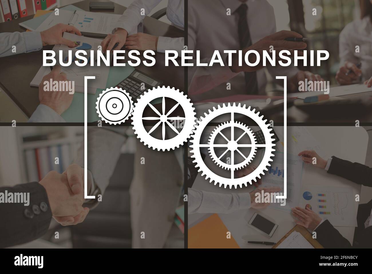 Business relationship concept illustrated by pictures on background ...