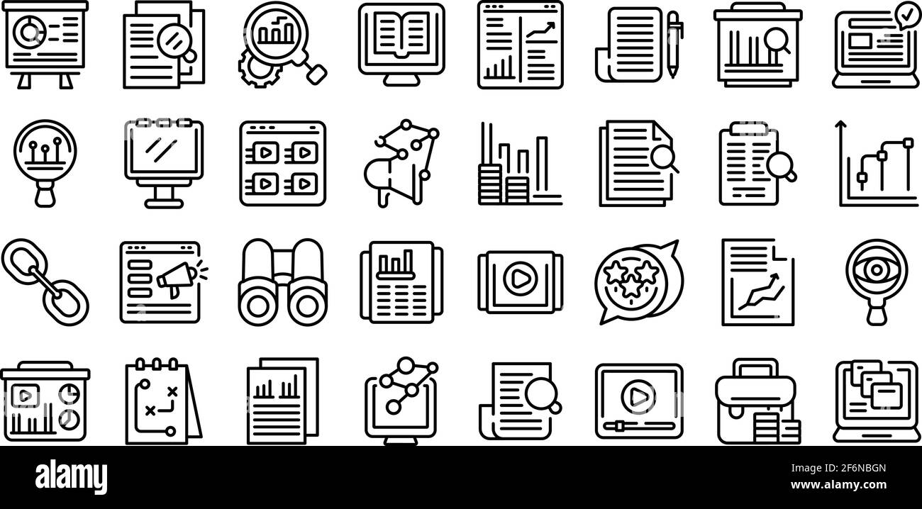 Market studies icons set. Outline set of market studies vector icons ...