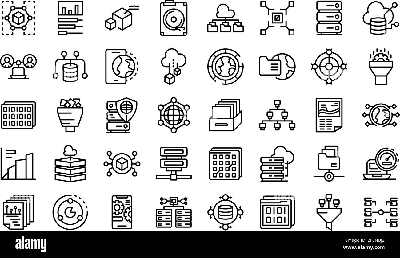 Big data icons set. Outline set of big data vector icons for web design ...