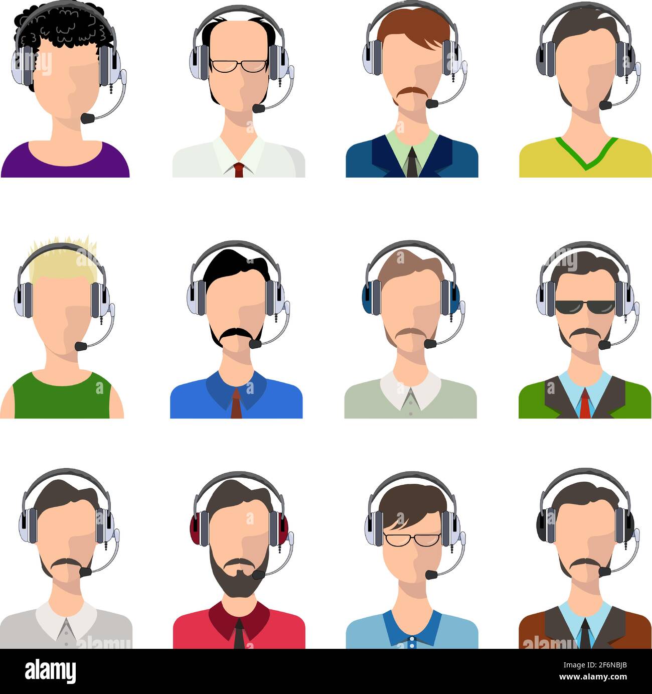 Vector male and female call center avatars in a flat style with a ...