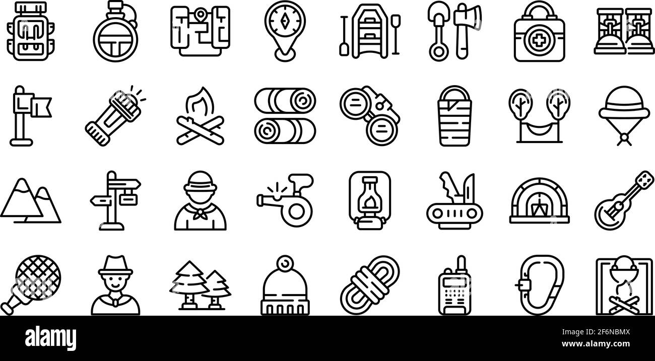 Scouting Icons Set Outline Set Of Scouting Vector Icons For Web Design Isolated On White