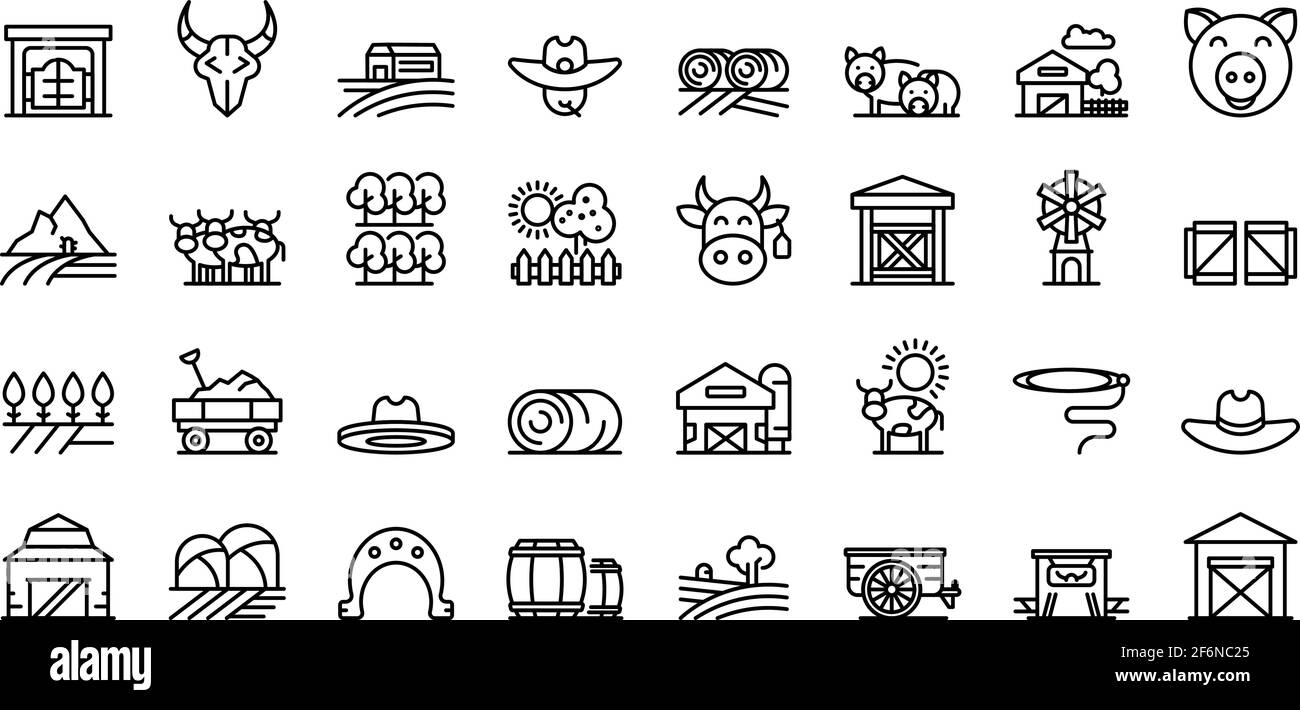 Ranch icons set. Outline set of ranch vector icons for web design ...