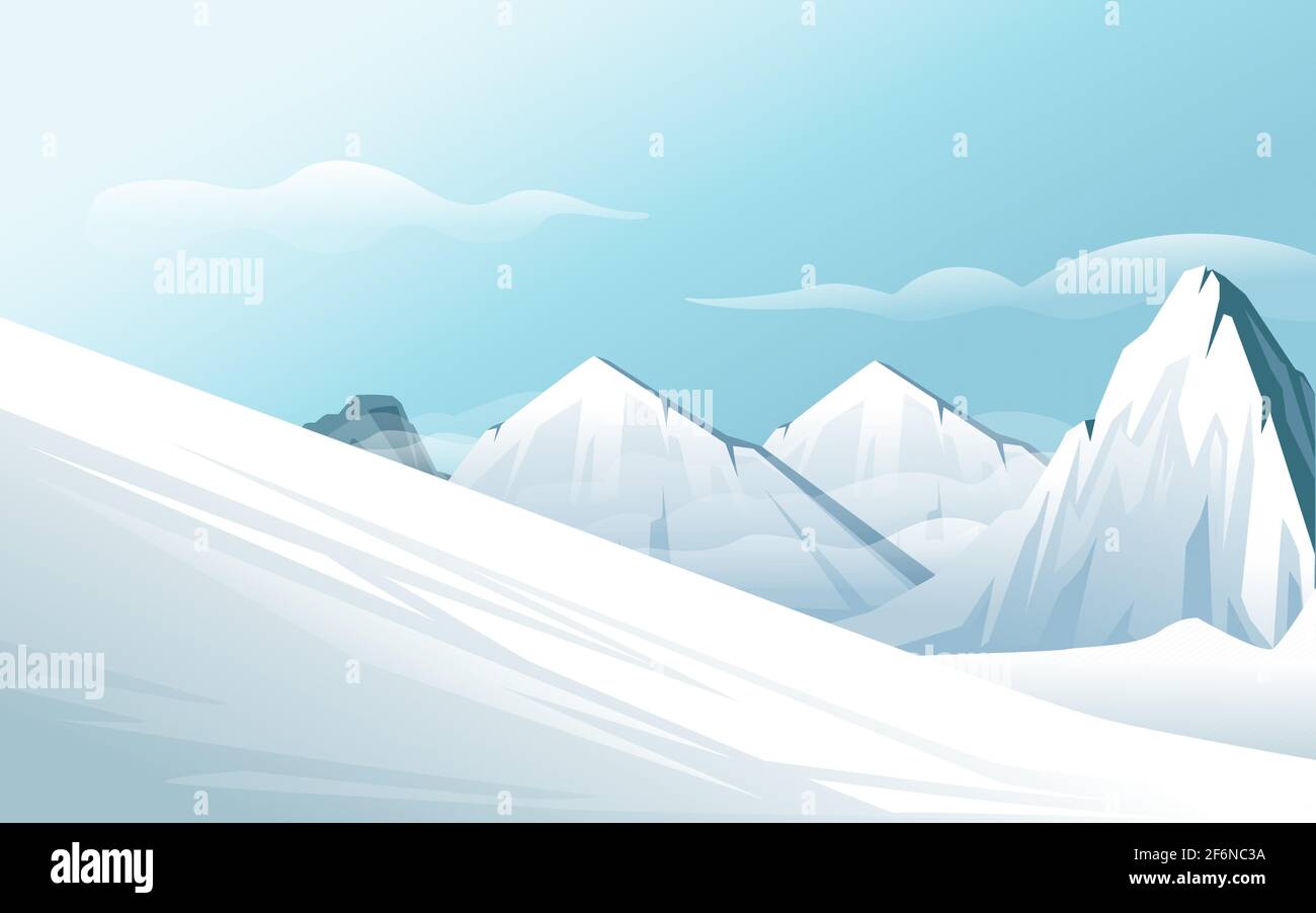 Horizontal winter mountain landscape with clear sky mountains covered ...