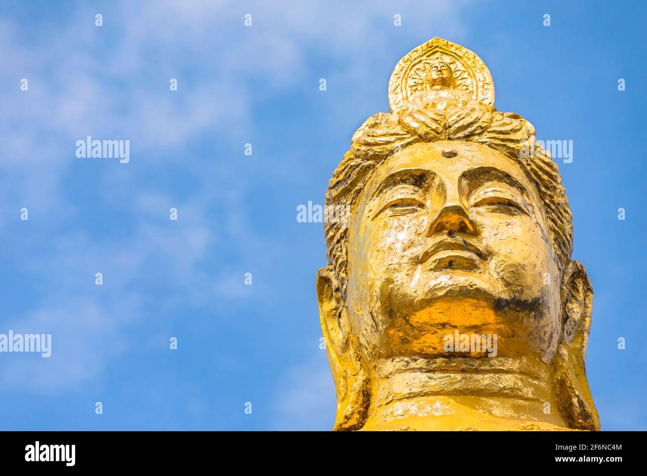 tokyo, japan - march 15 2021: Buddhist golden face of the statue of ...