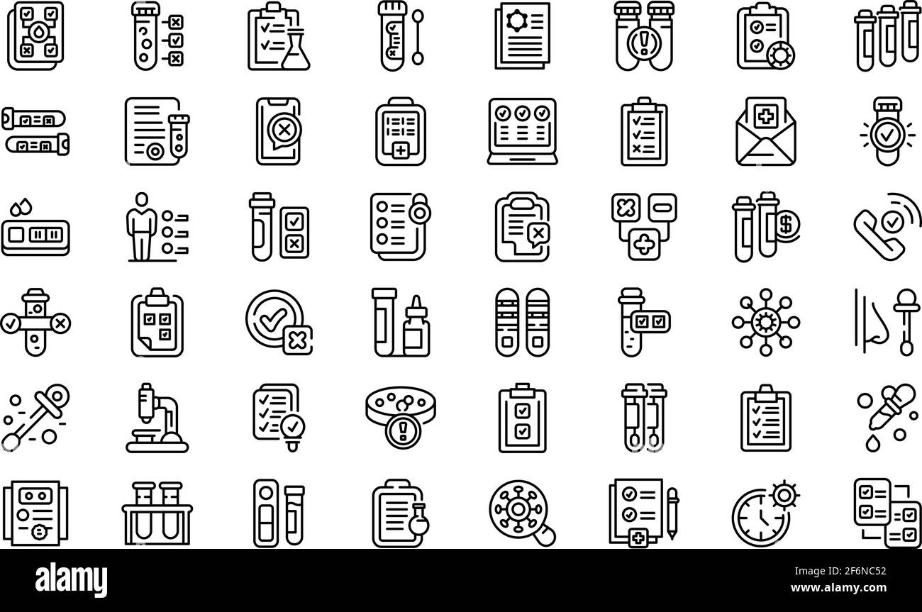 Test result icons set. Outline set of test result vector icons for web ...