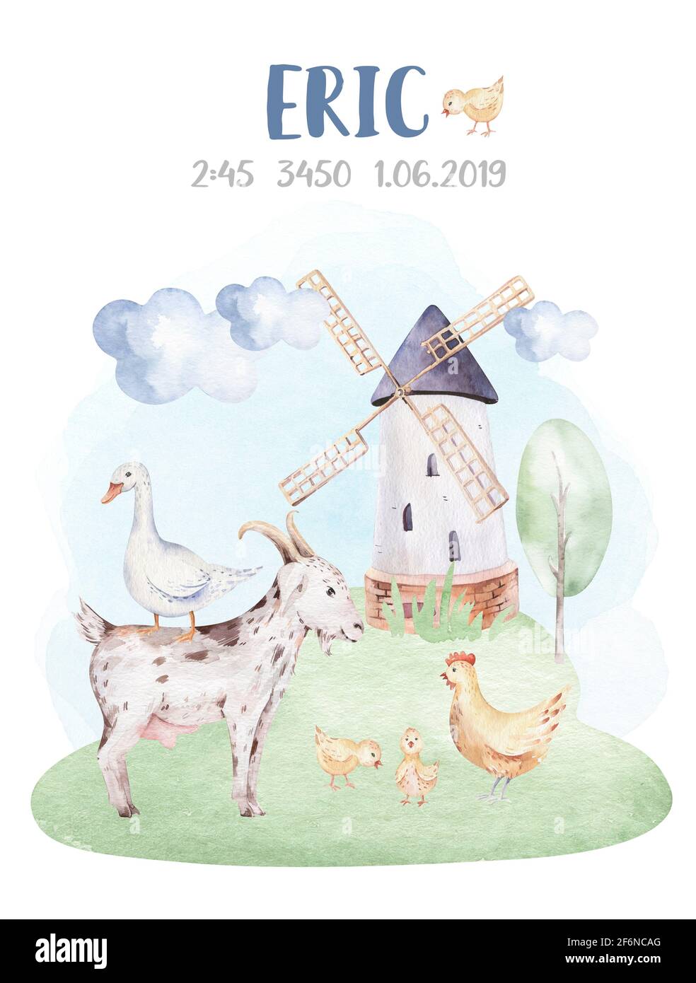 farms animal set. Cute domestic pets watercolor illustration. horse and ...
