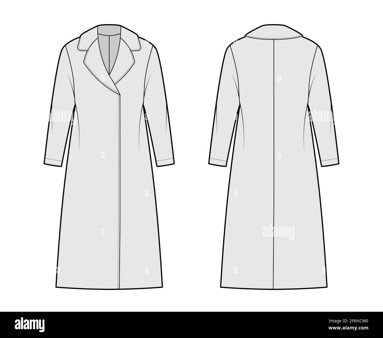 Clutch coat technical fashion illustration with long sleeves, half ...