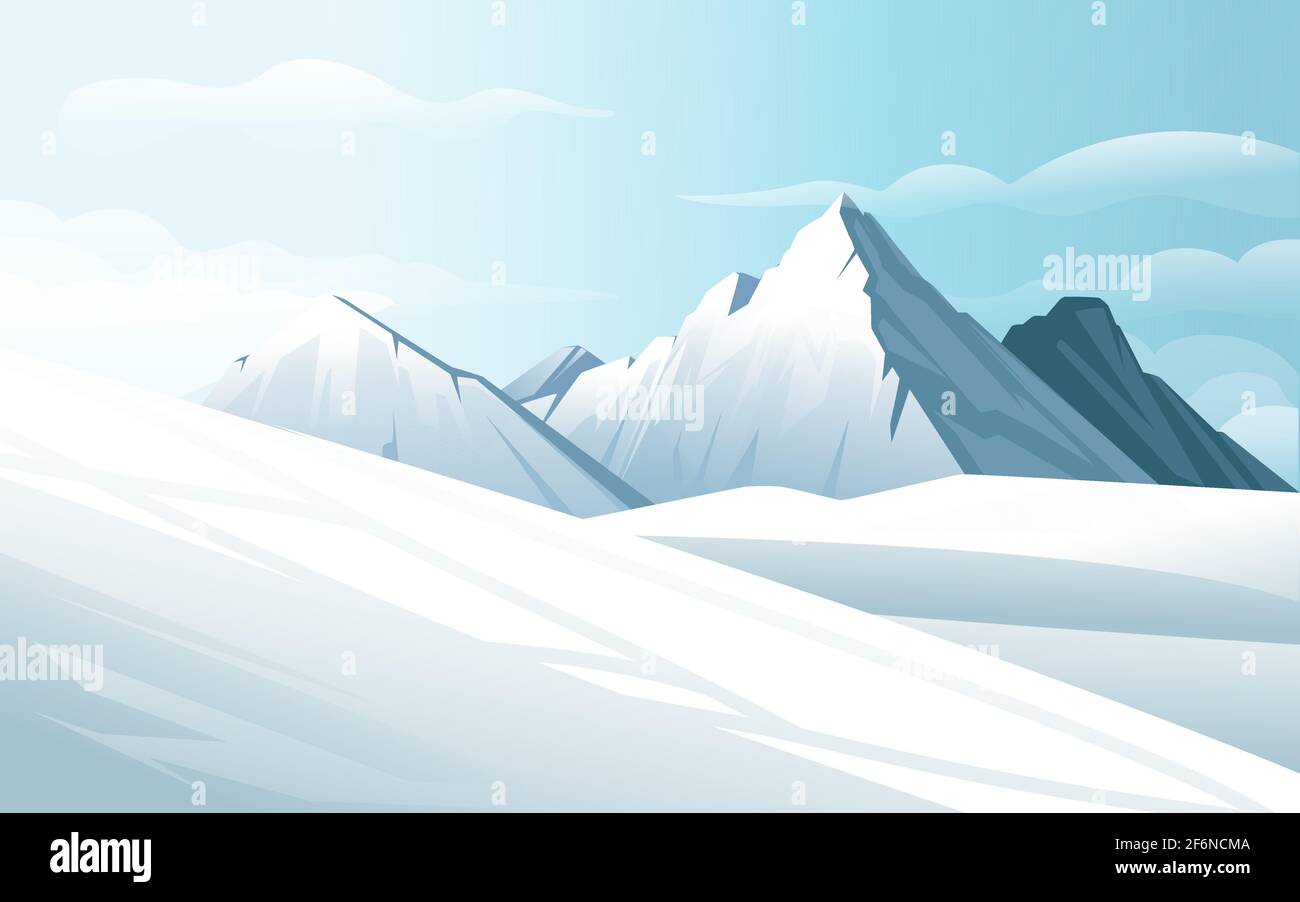 Horizontal winter mountain landscape with clear sky mountains covered ...