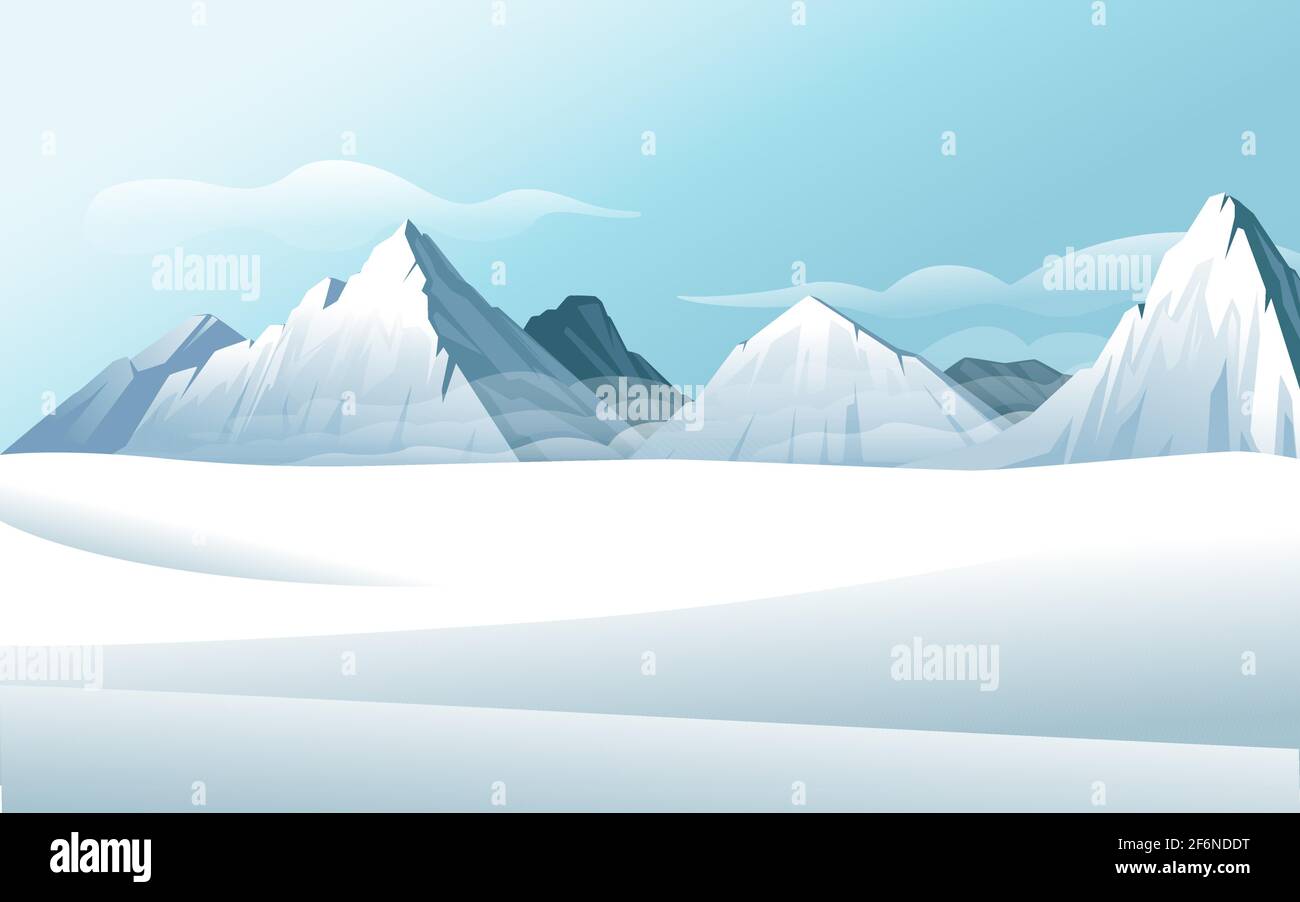 Horizontal winter mountain landscape with clear sky mountains covered ...