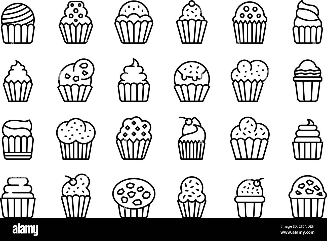 Muffin icons set. Outline set of muffin vector icons for web design ...