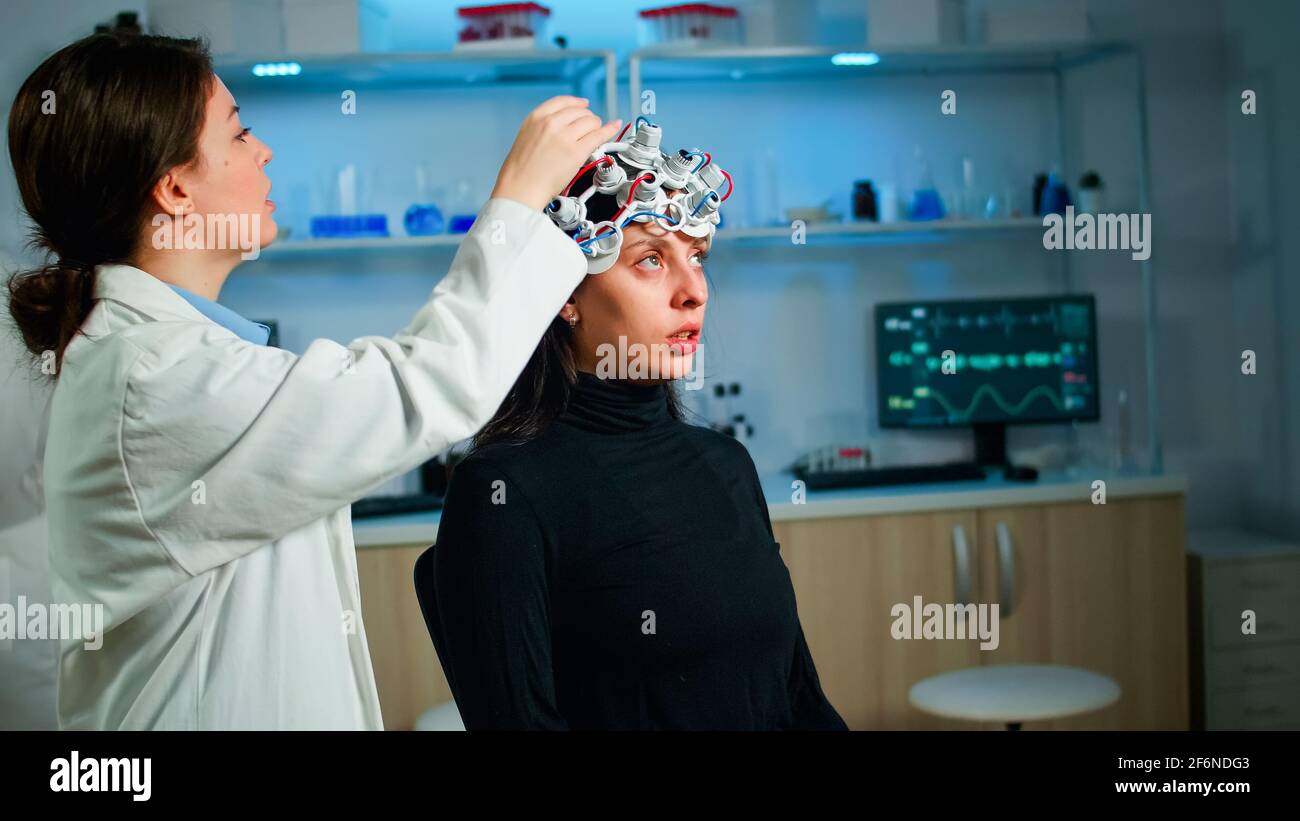 Woman patient visiting professional medical researcher in neurology ...
