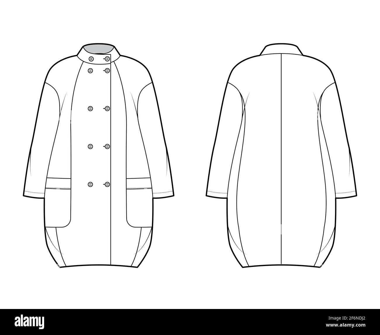 Cocoon coat technical fashion illustration with long dropped sleeves ...