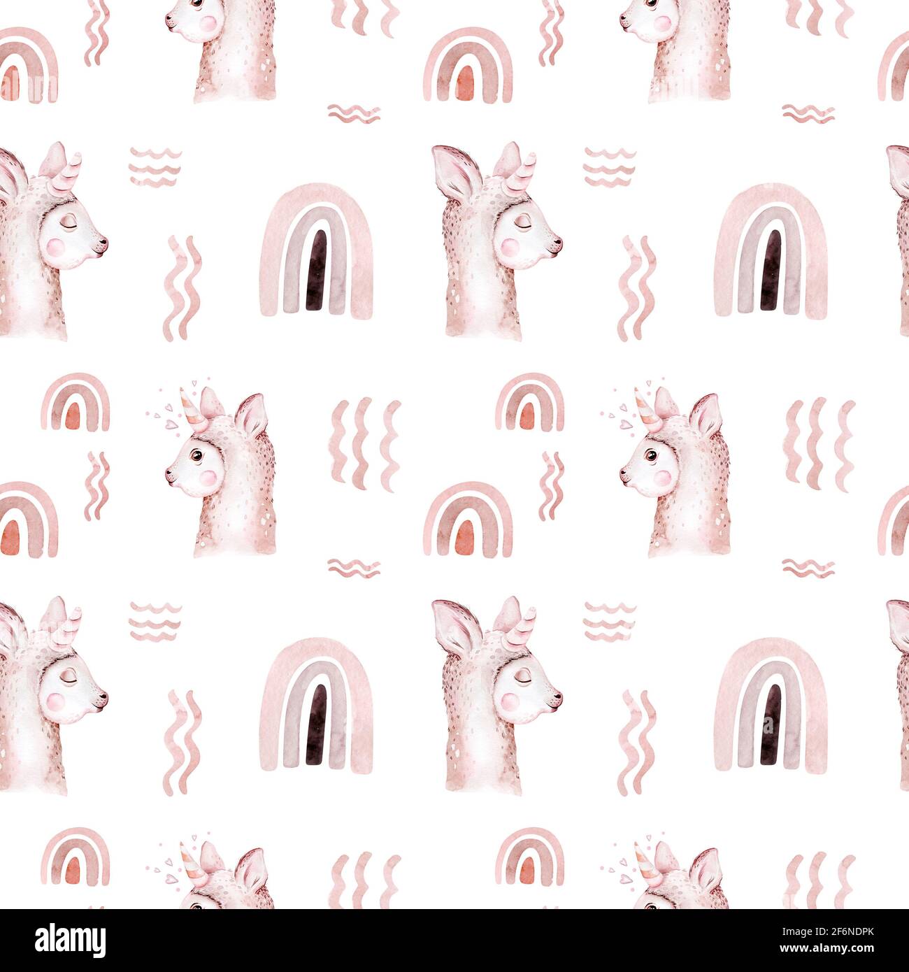 Watercolor painting seamless pattern with white cute llama animal ...