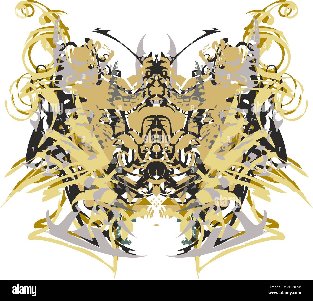 Scary butterfly wings golden splashes on the white. Ornamental terrible ...