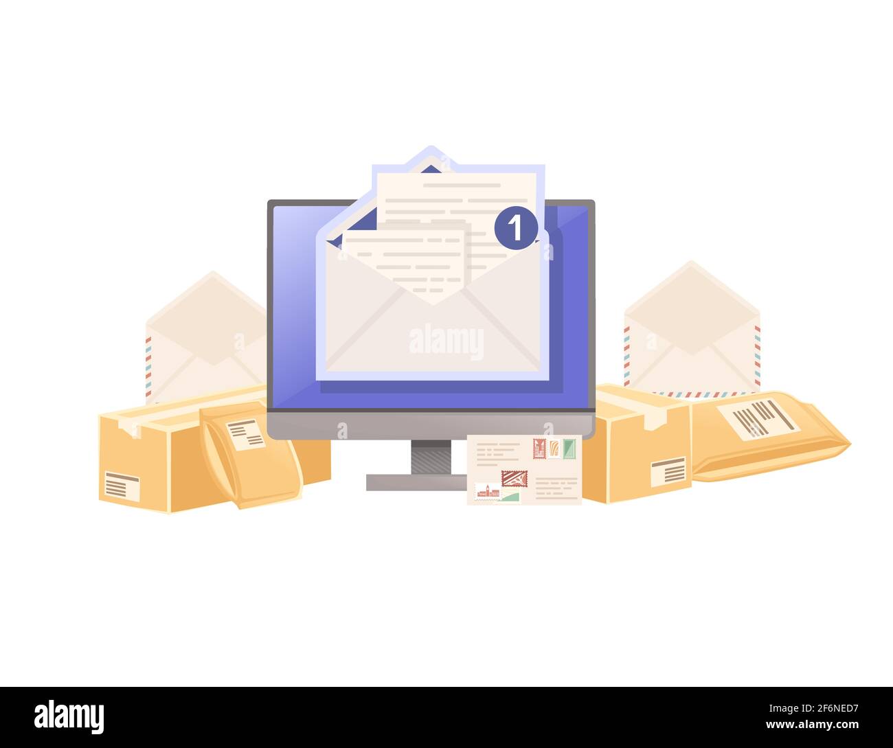 Illustration of sending mail with paper envelope and cardboard parcel ...