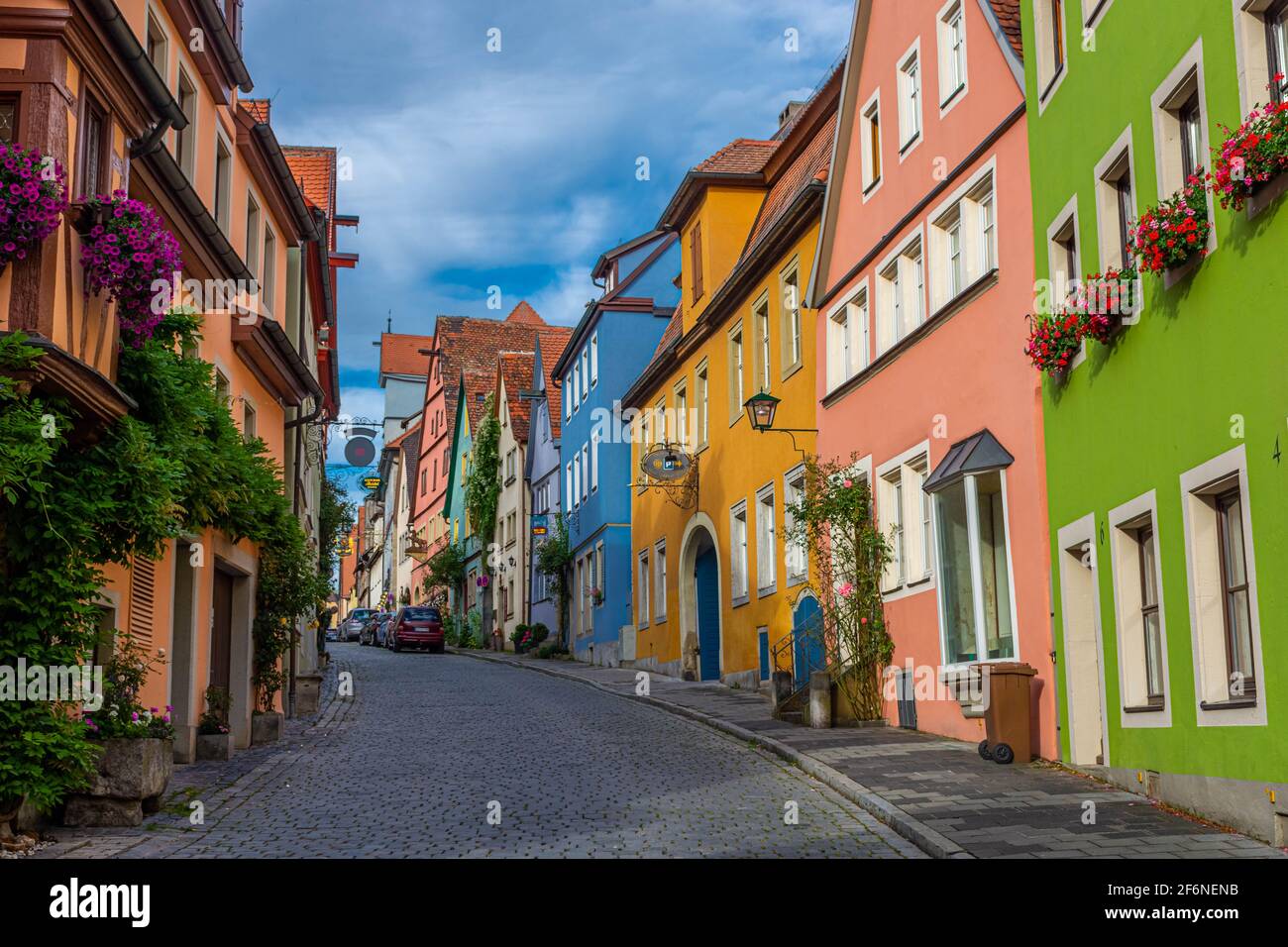 ROTHENBURG OB DER TAUBER, GERMANY, 26 JULY 2020: Colorful houses in the ...