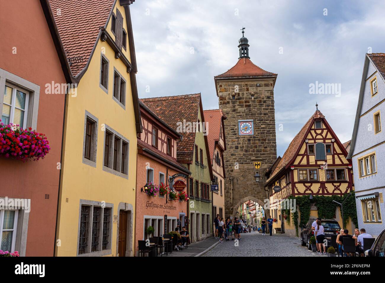 ROTHENBURG OB DER TAUBER, GERMANY, 26 JULY 2020: Colorful houses in the ...