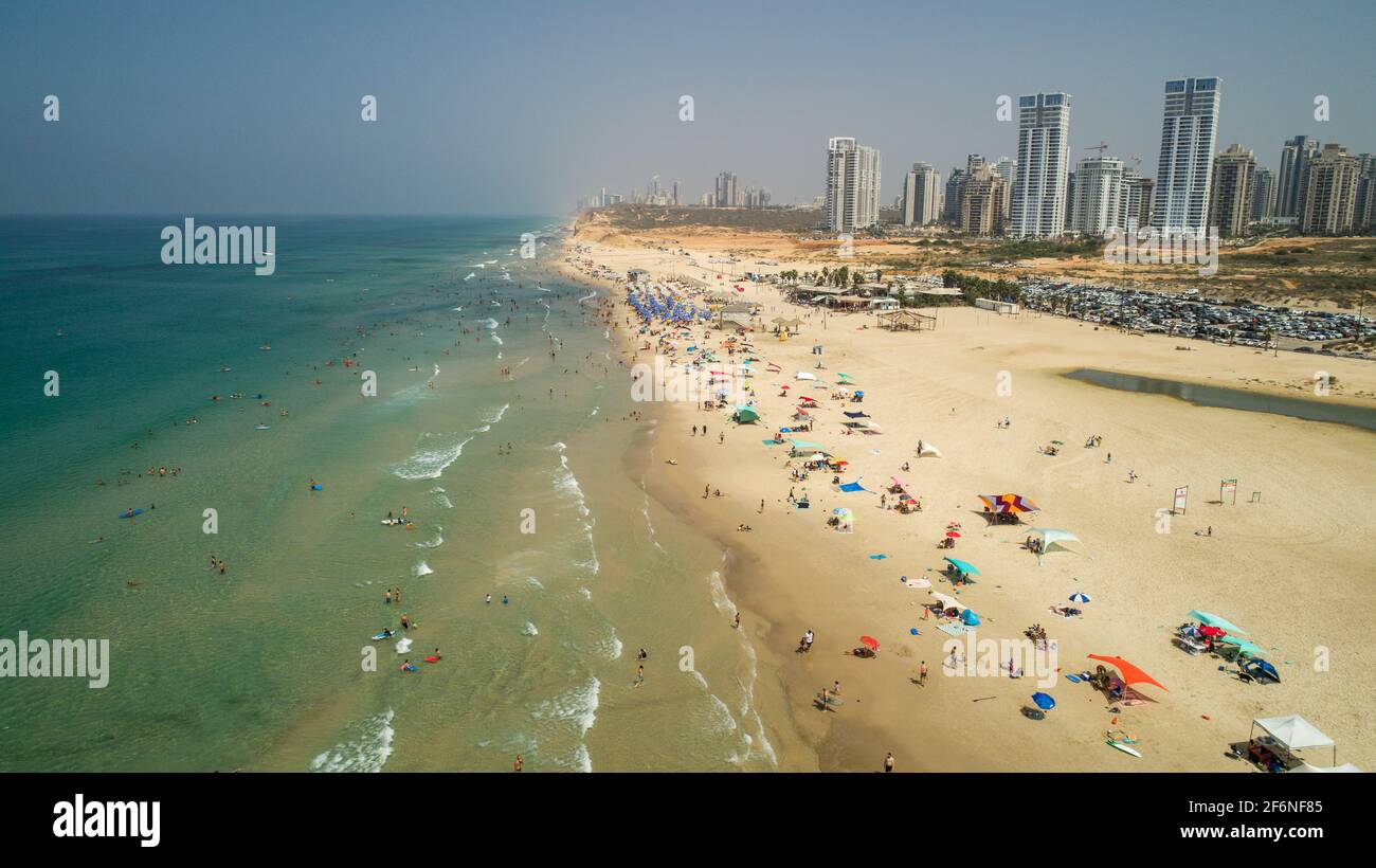 Aerial Photography of the Coastline of Rishon LeZion in central Israel ...
