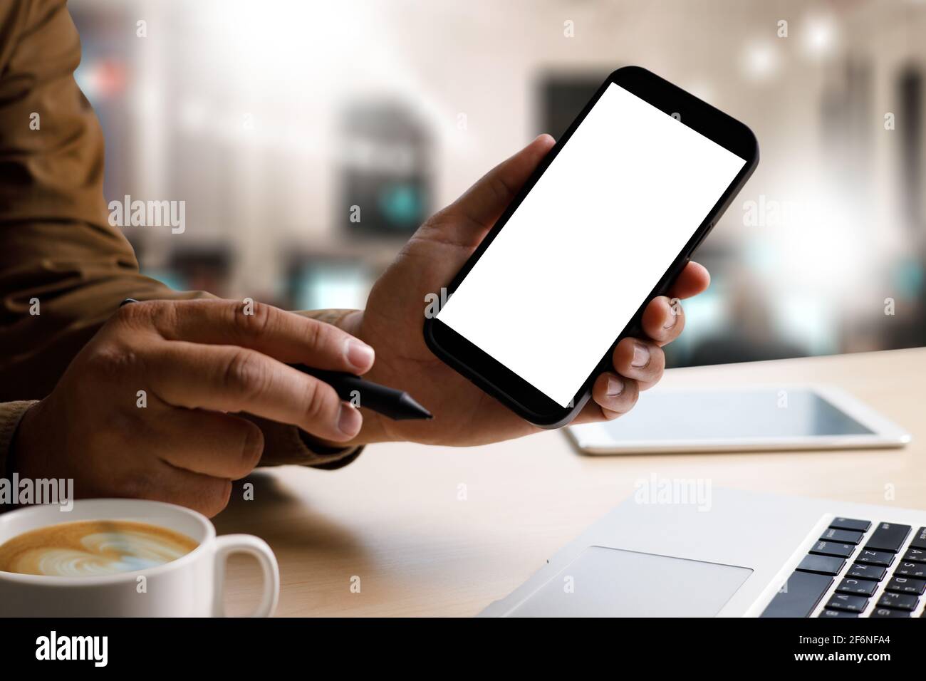 Mockup image blank white screen cell phone communication,technology ...