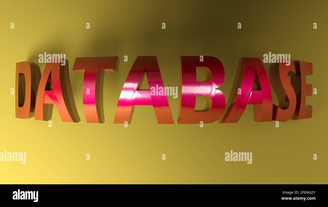 DATABASE red glossy write on yellow background - 3D rendering ...