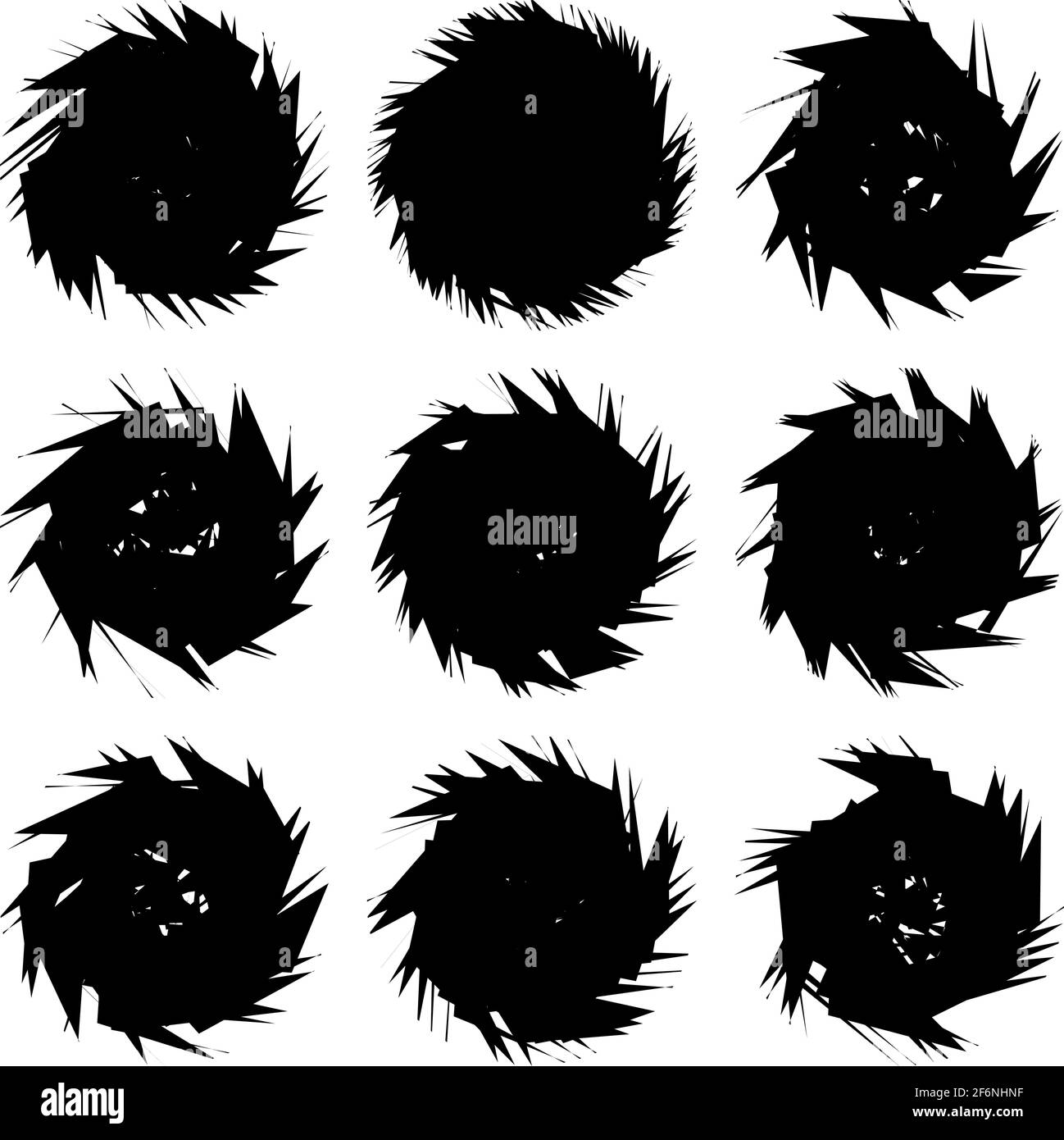 Chaotic edgy, sharp textured random geometric radial abstract art ...