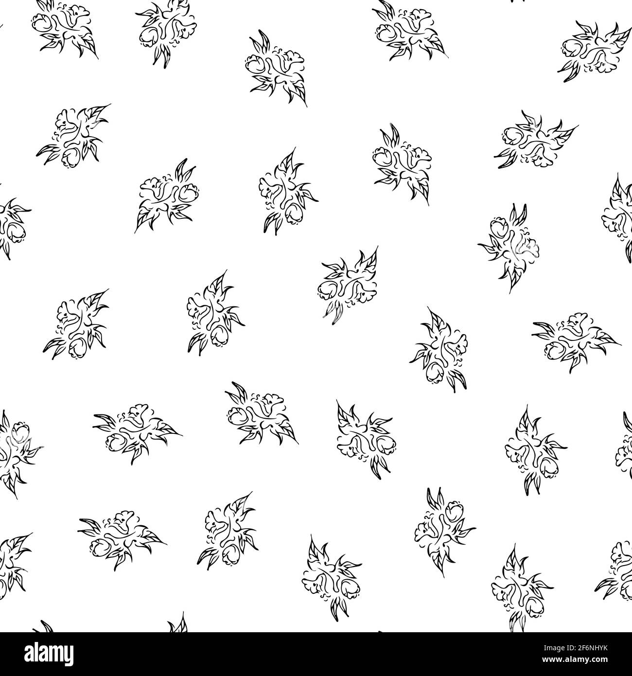 Doodle simple vector seamless pattern of hand-drawn peonies. Seamless ...