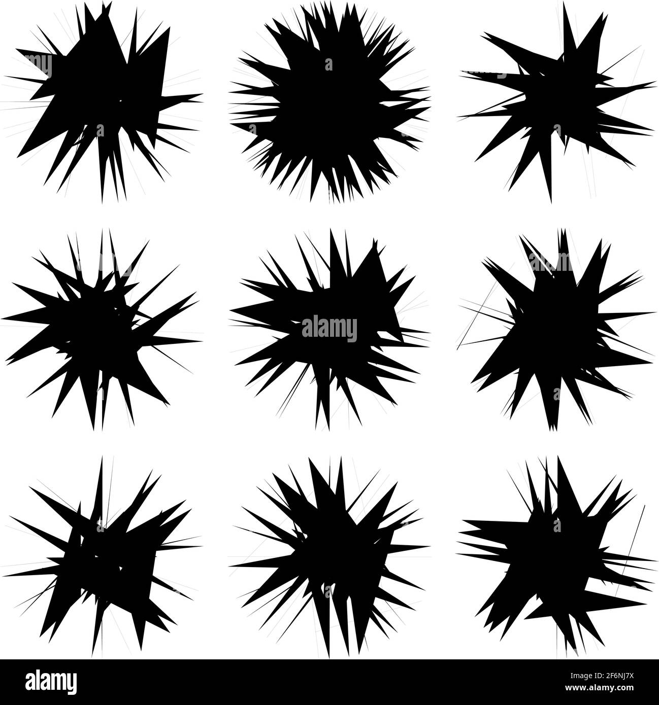 Chaotic edgy, sharp textured random geometric radial abstract art element. Harsh, rough, pointed ...