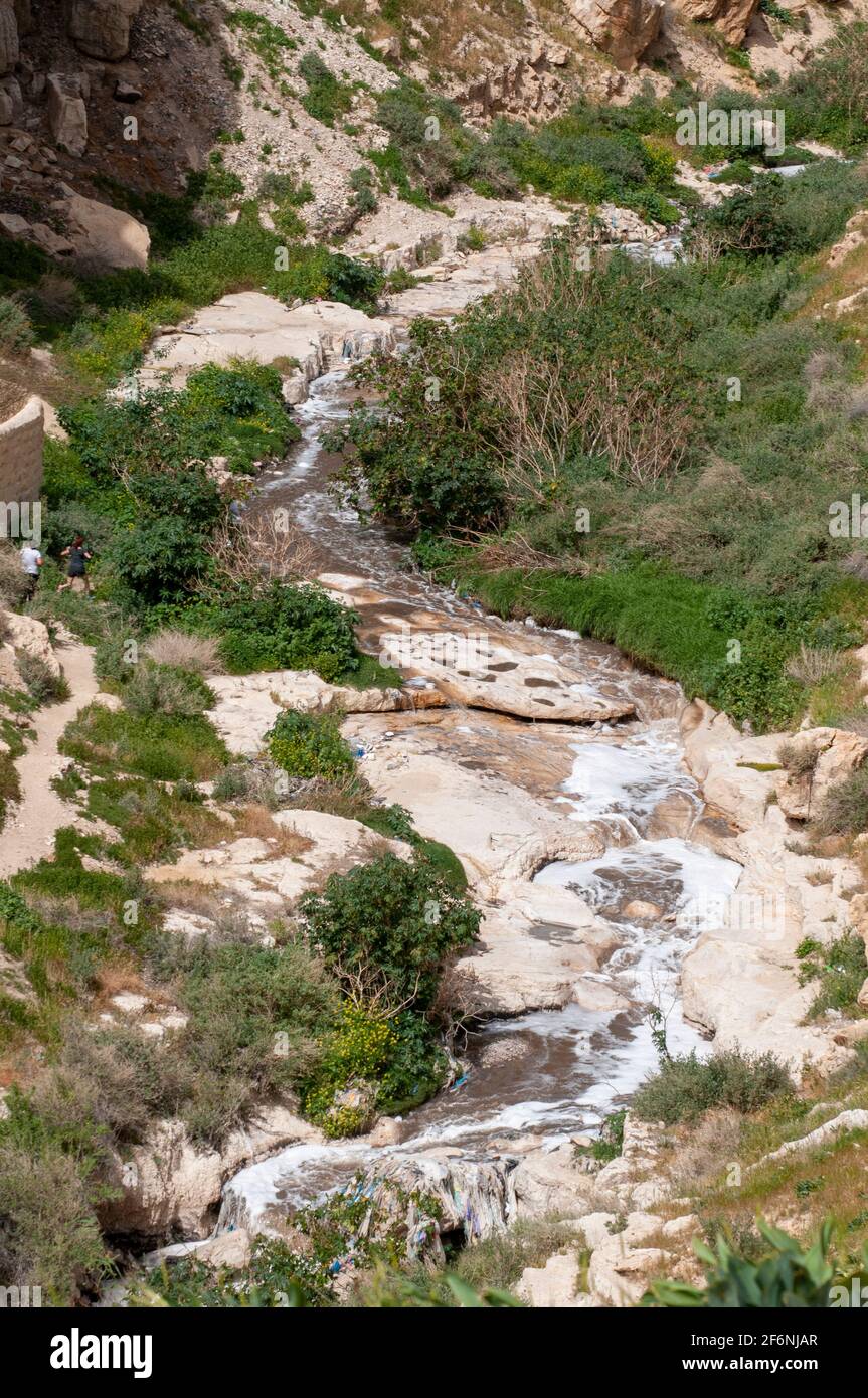 The Kidron Stream flows from Jerusalem to the Dead Sea. the flow in ...