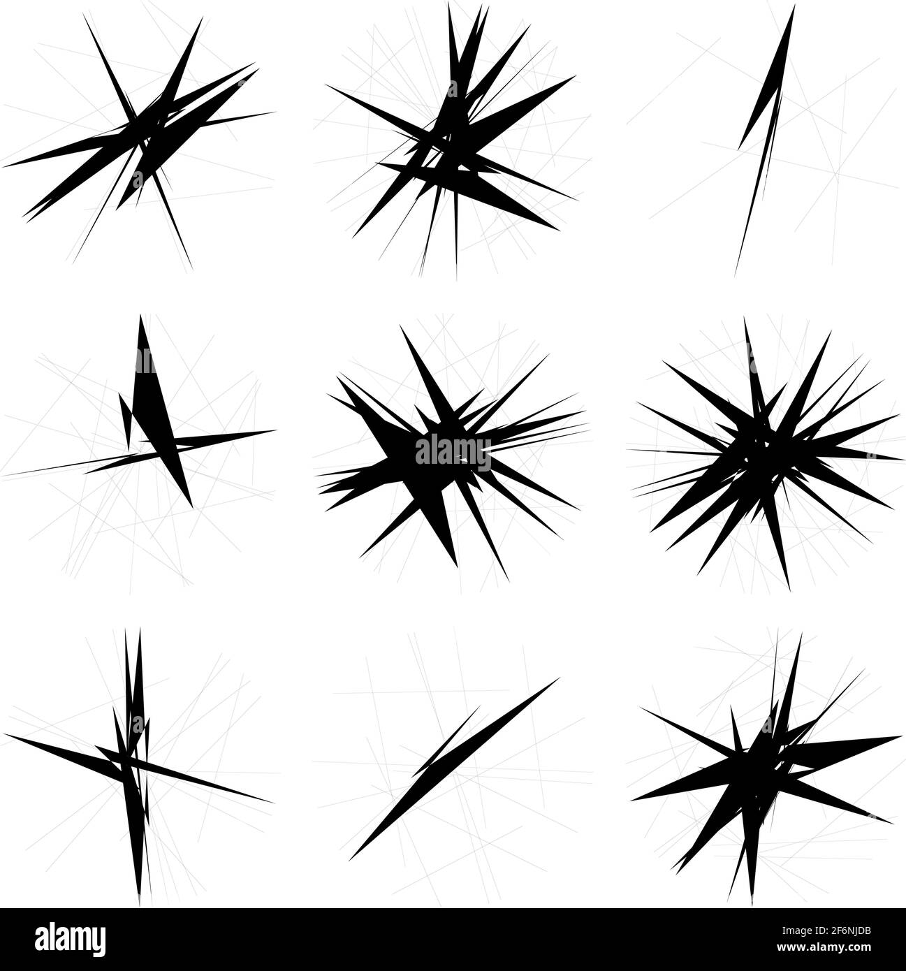 Chaotic edgy, sharp textured random geometric radial abstract art element. Harsh, rough, pointed ...