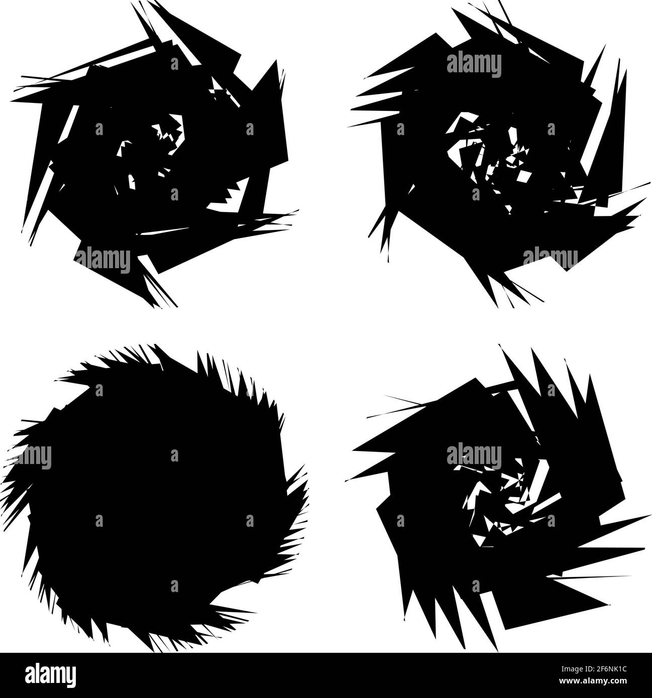 Chaotic edgy, sharp textured random geometric radial abstract art element. Harsh, rough, pointed ...