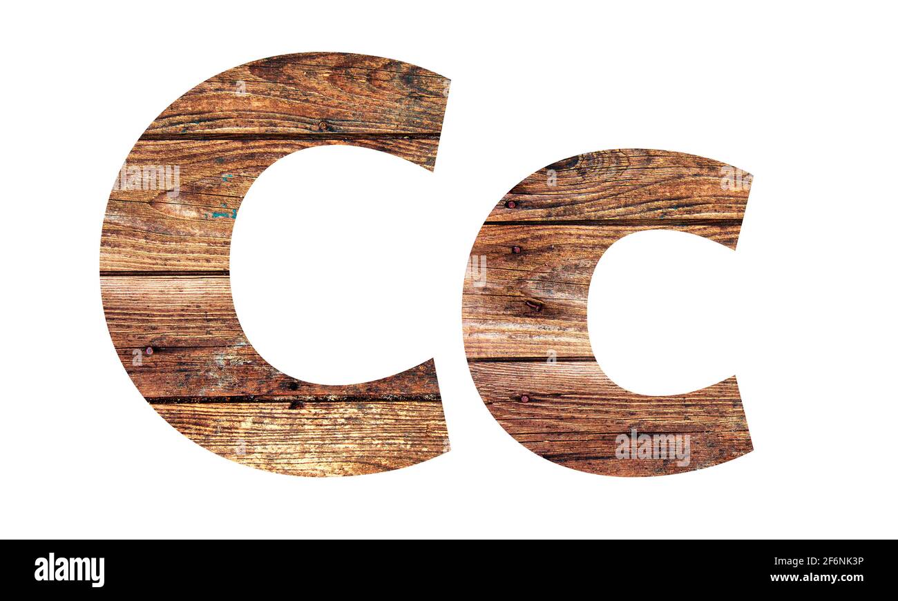 Wooden letters. Letter C. English alphabet isolated on white background ...