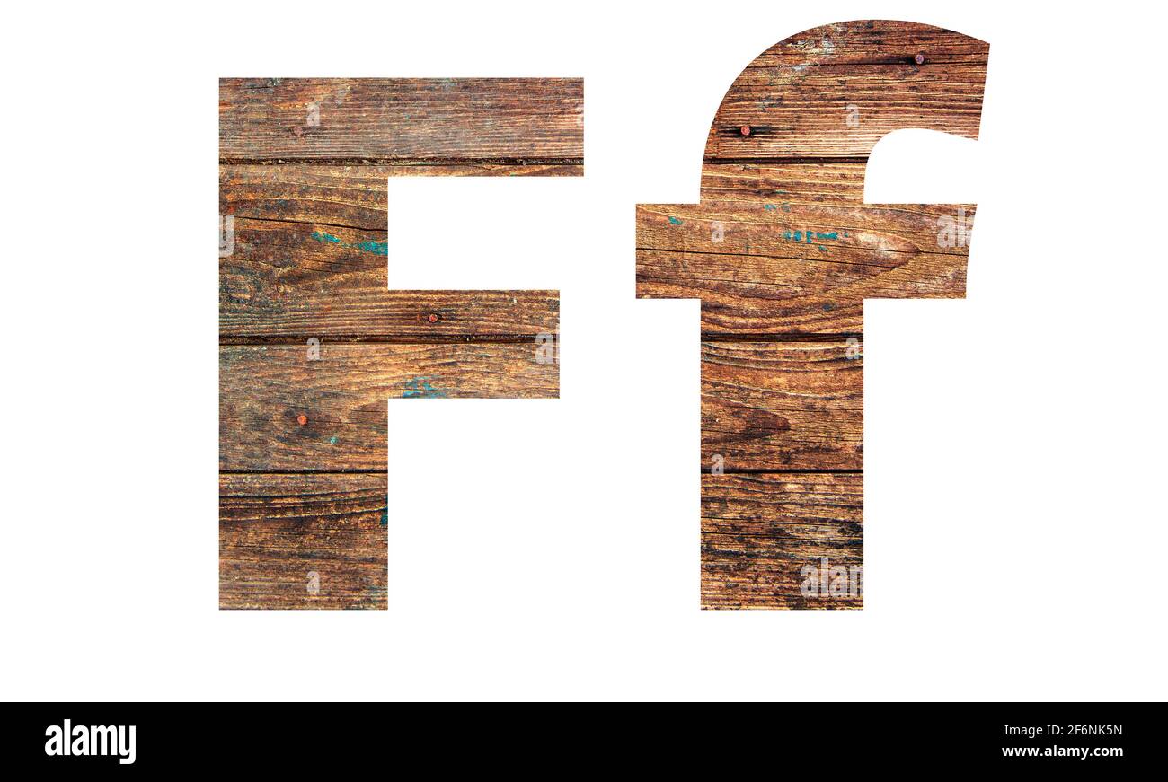 Wooden letters. Letter F. English alphabet isolated on white background ...