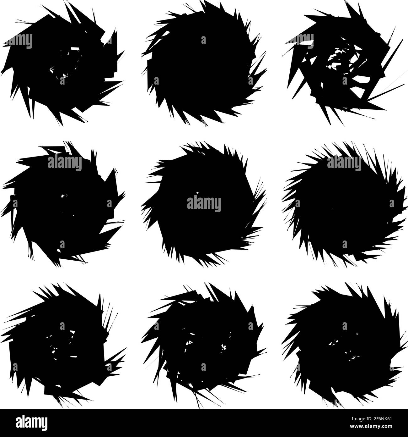 Chaotic edgy, sharp textured random geometric radial abstract art element. Harsh, rough, pointed ...