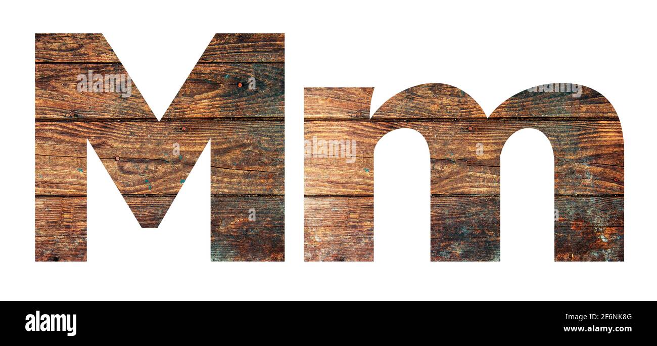 Wooden letters. Letter M. English alphabet isolated on white background ...