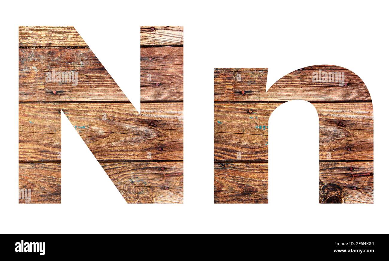 Wooden letters. Letter N. English alphabet isolated on white background ...