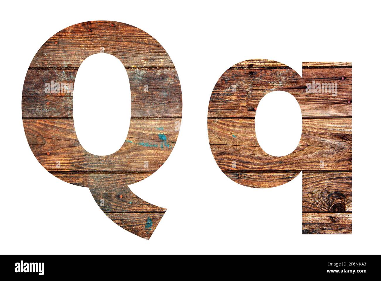 Wooden letters. Letter Q. English alphabet isolated on white background ...