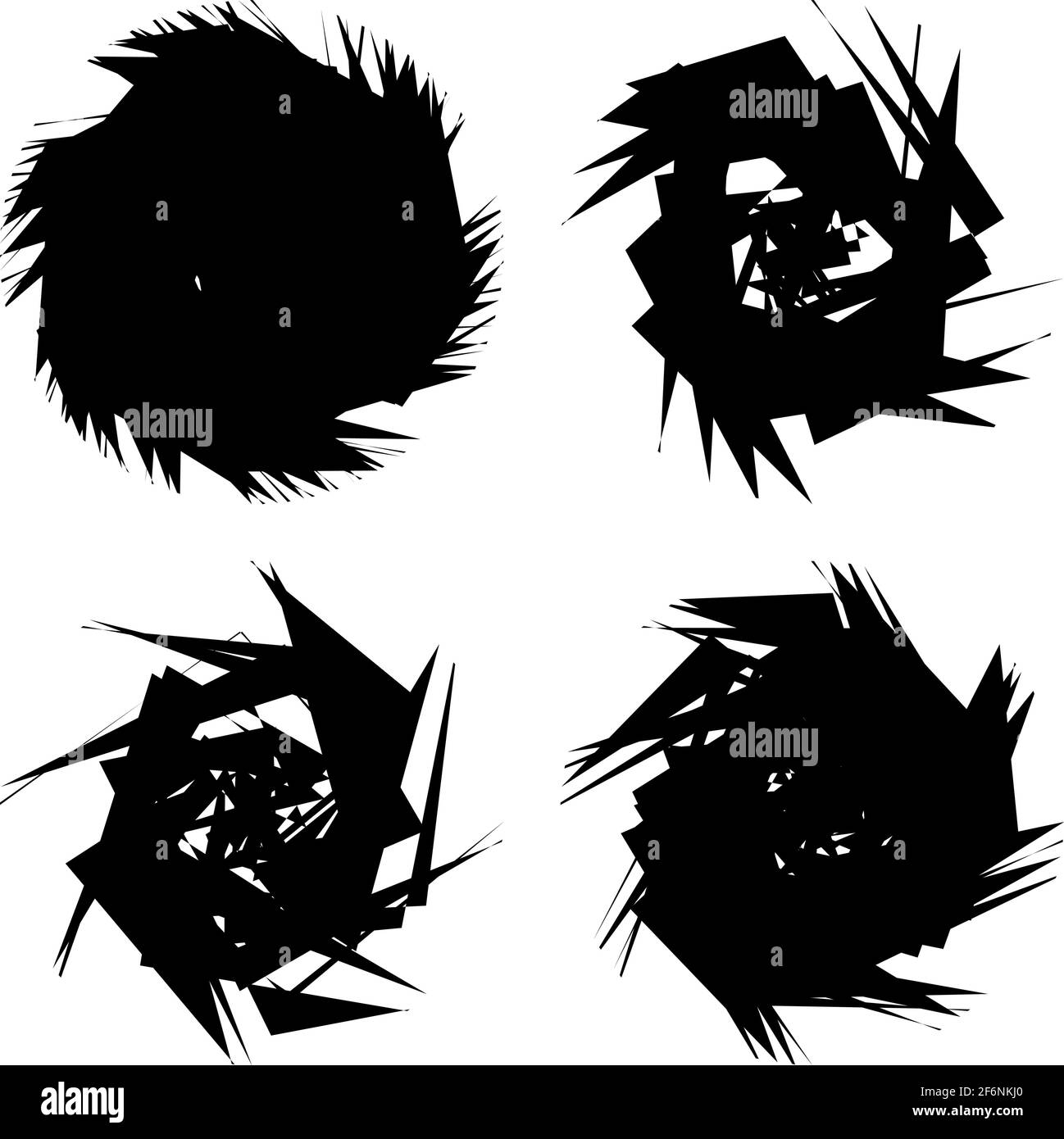 Chaotic edgy, sharp textured random geometric radial abstract art element. Harsh, rough, pointed ...