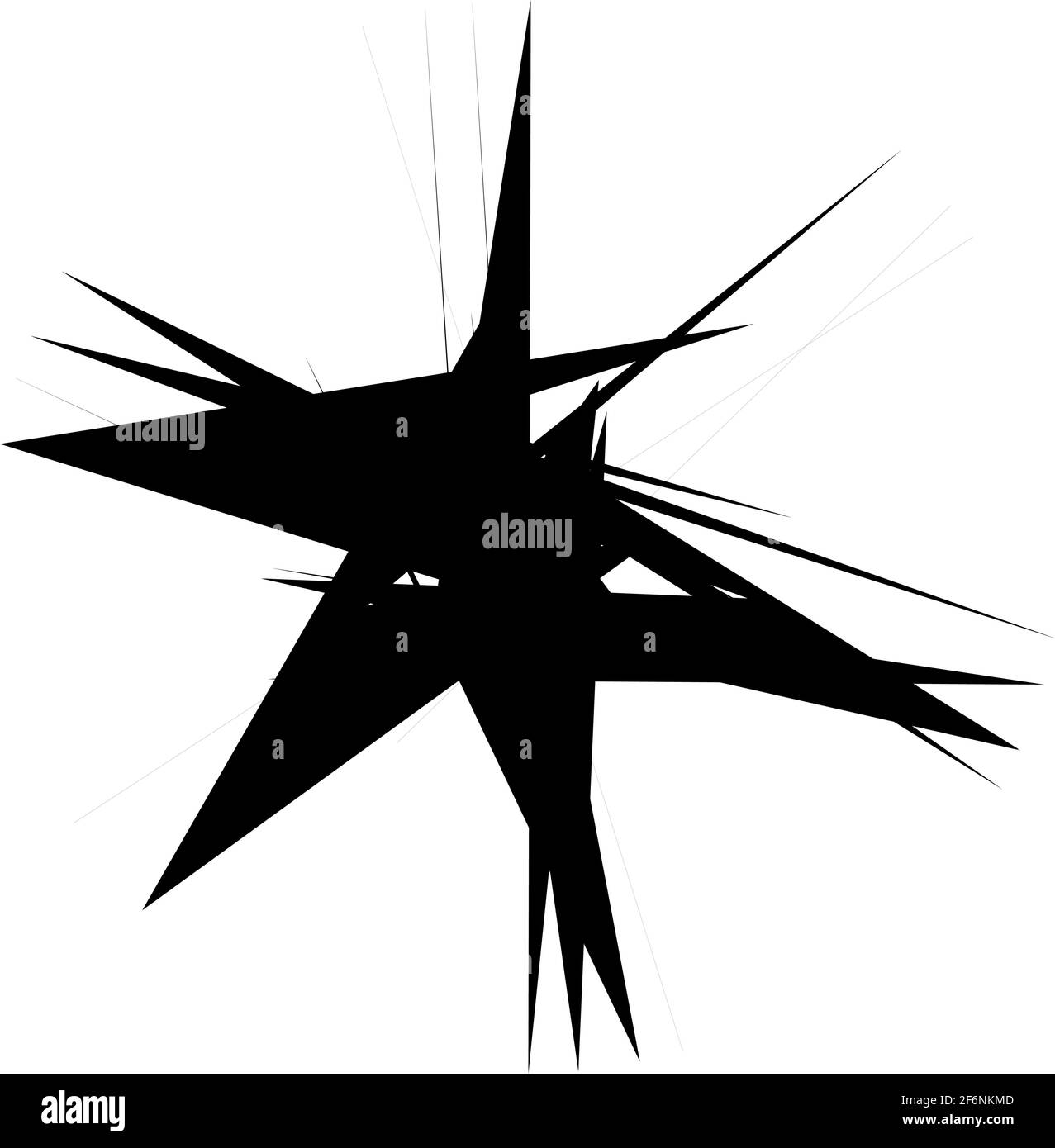 Chaotic edgy, sharp textured random geometric radial abstract art element. Harsh, rough, pointed ...