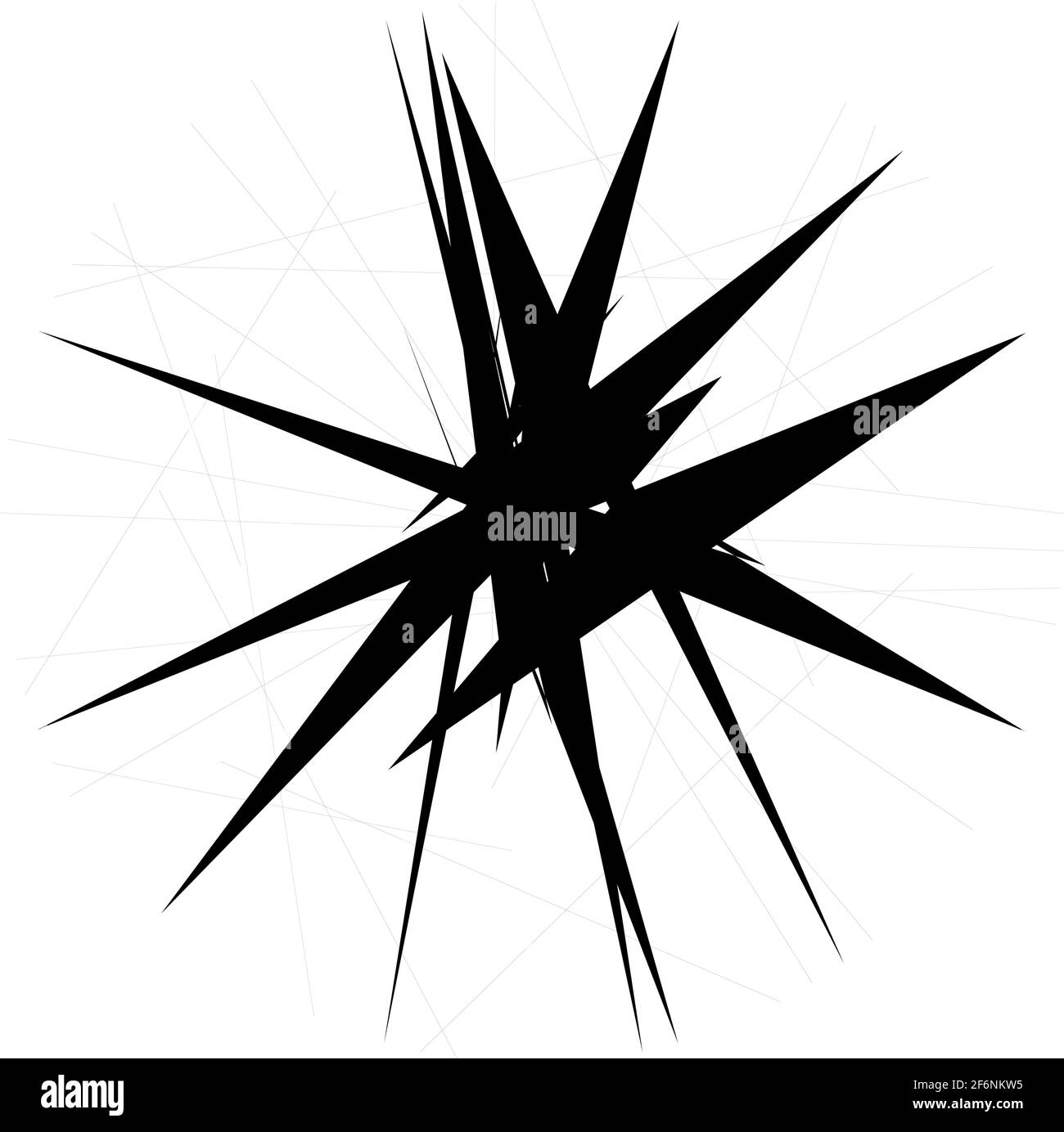 Chaotic edgy, sharp textured random geometric radial abstract art element. Harsh, rough, pointed ...
