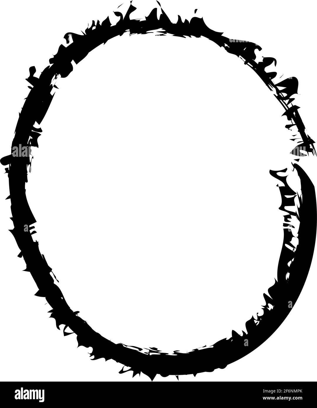 Black and white grungy, grunge circle contour. Abstract textured oval ...