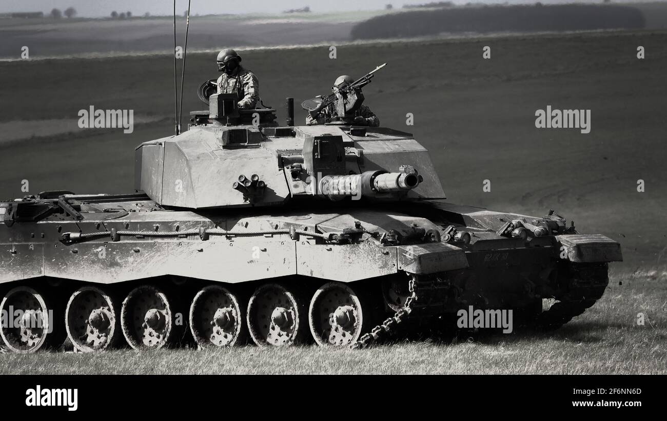 British Army Challenger 2 main battle tanks on maneuvers, Salisbury ...